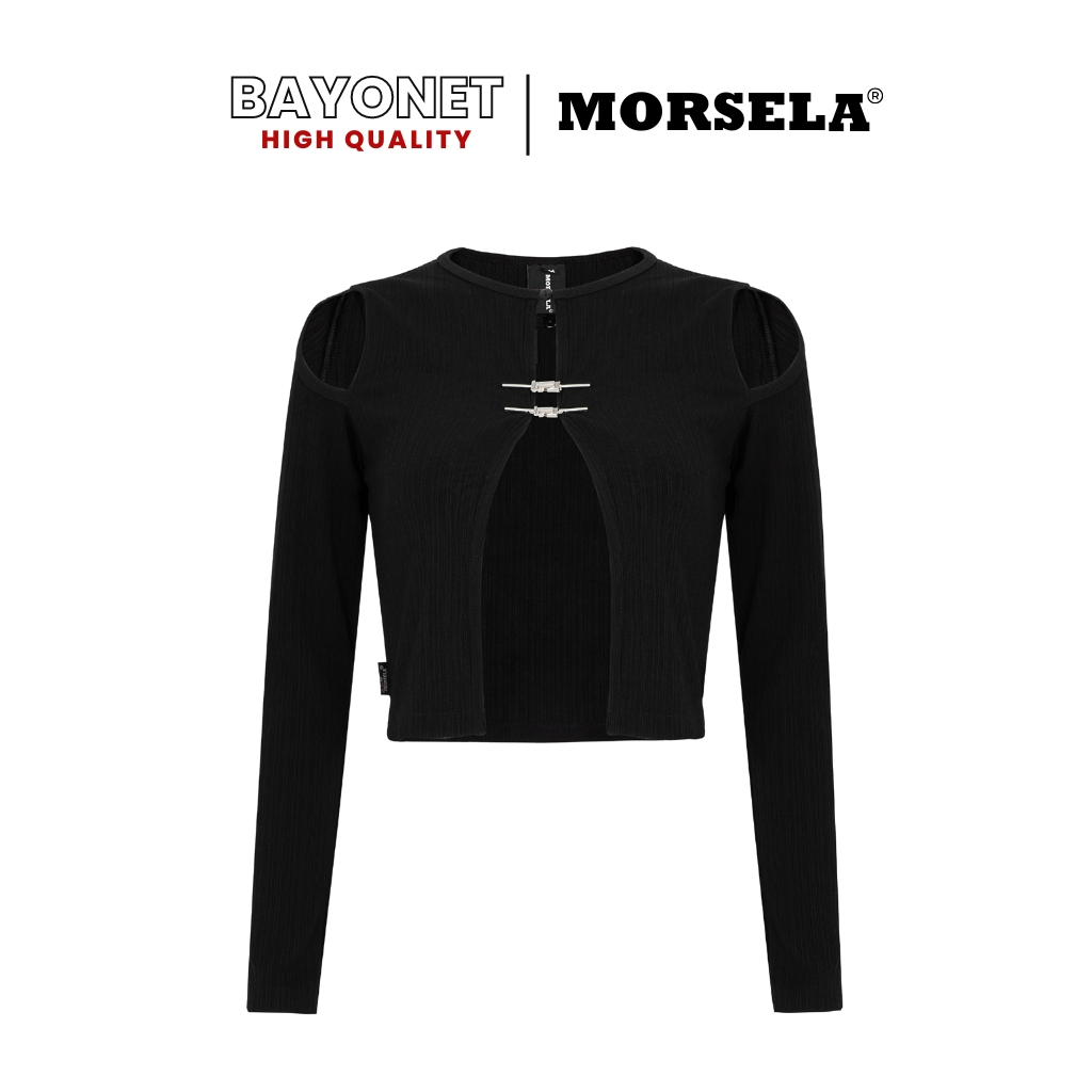 MORSELA chính hãng- Áo croptop nữ tay dài BAYONET khoét vai phối ghim cài cá tính phong cách Y2K ...