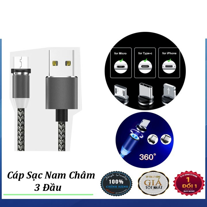 CÁP SẠC 3 ĐẦU TỪ HÍT NAM CHÂM PD - ANDROID - DÂY DÙ CAO CẤP CHỐNG GẬP ...