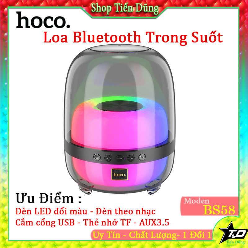 Loa bluetooth trong suốt Hoco BS58 có đèn LED đổi màu hỡ trọ cắm USB ...