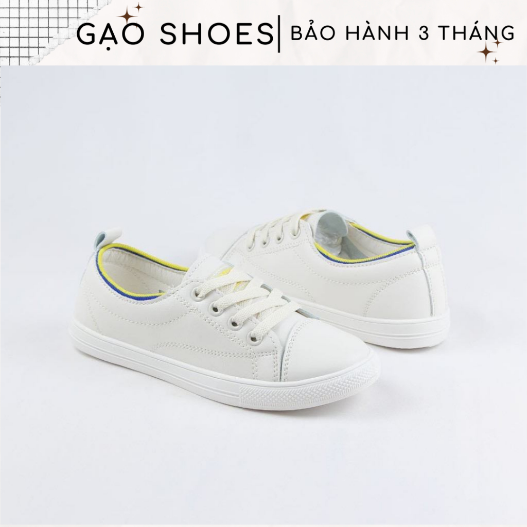 Giày Thể Thao Nữ Basic Phối Viền Chun, Giày Nữ Trắng Viền Vàng Da Mềm ...