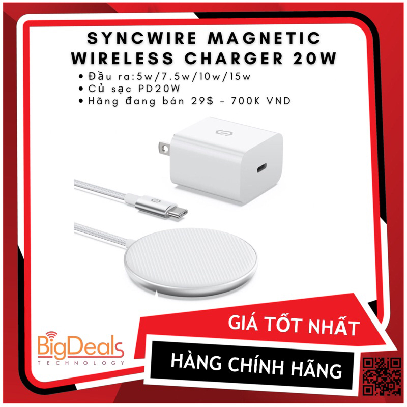 Sạc không dây SYNCWIRE Magnetic WL623 kèm củ sạc PD 20W, BigDeals VN ...