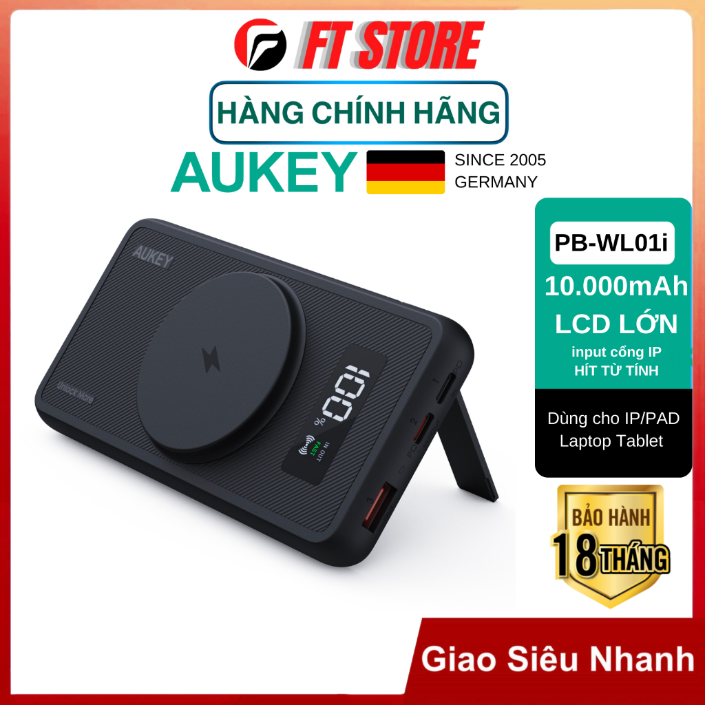 Pin sạc dự phòng AUKEY PB-WL01i 10000mAh, Sạc nhanh PD 20W, Q.C 22.5W ...