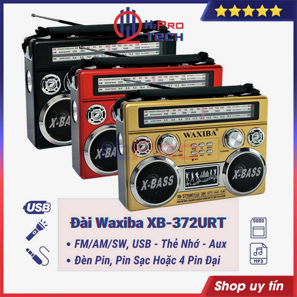 Máy Nghe Nhạc Kiêm Đài Radio FM Waxiba XB-372 URT AM-SW, 2 Loa X-Bass ...