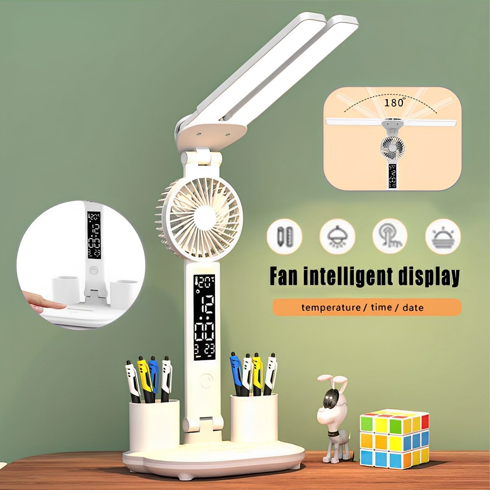 Đèn bàn Led, chức năng đồng hồ có quạt - Pin 3200mAh, Chế độ đèn cảm ứng 3Mah Chống lại bảo vệ ...