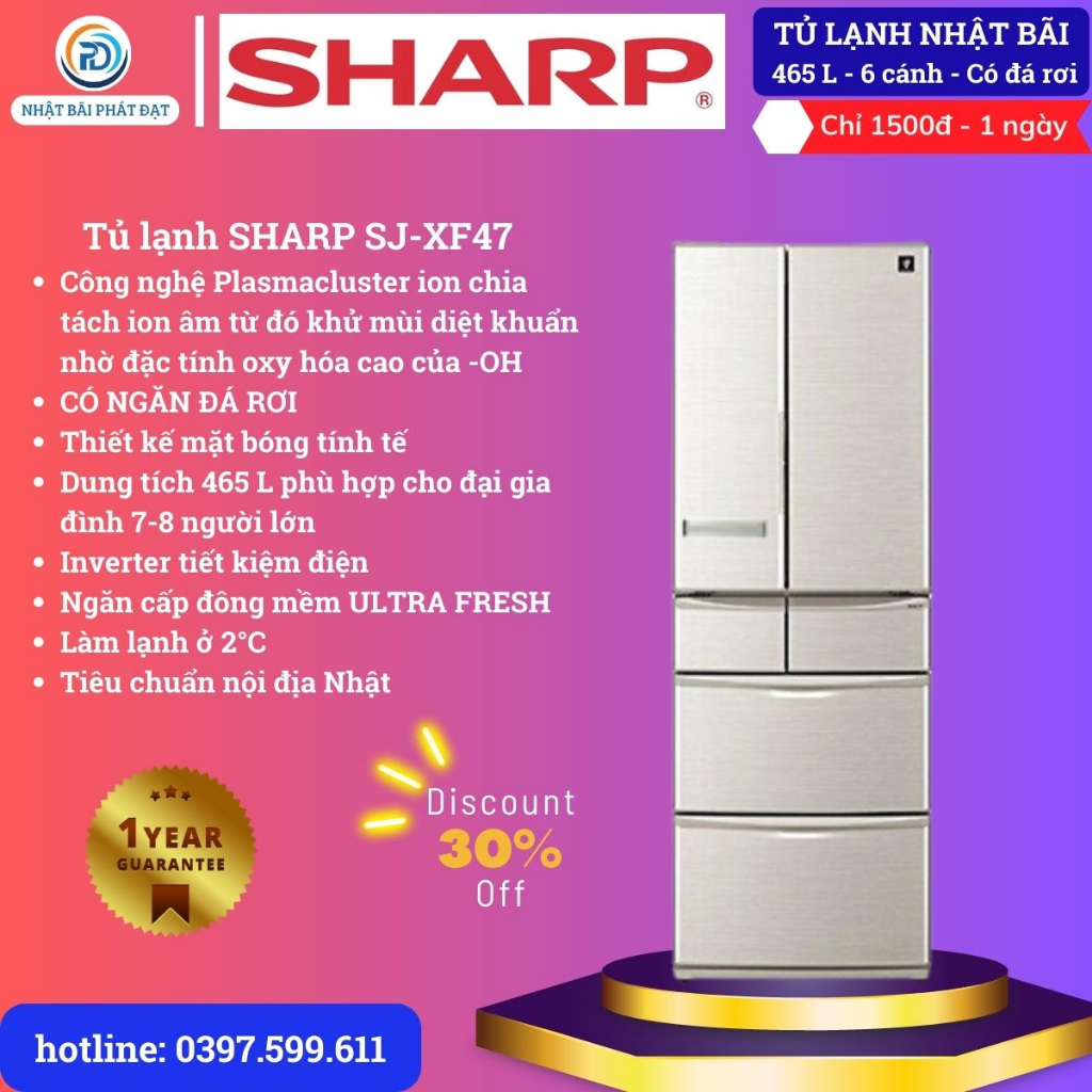 Tủ lạnh Sharp Inverter 6 cánh 465 lít SJ-E54 tủ lạnh nhật bãi cao cấp ...