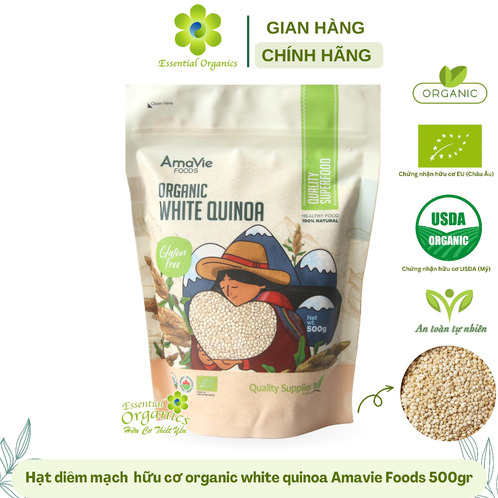 Hạt diêm mạch quinoa trắng hữu cơ organic white quinoa Amavie Foods ...