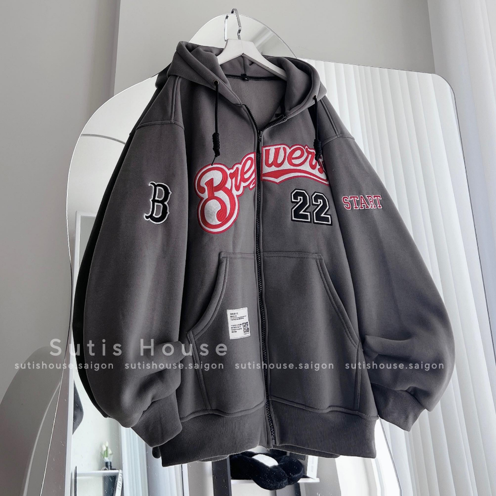 [ẢNH THẬT-CÓ SẴN] Áo Hoodie Zip BB22 Tag Chữ Nổi Unisex Form Rộng Màu ...