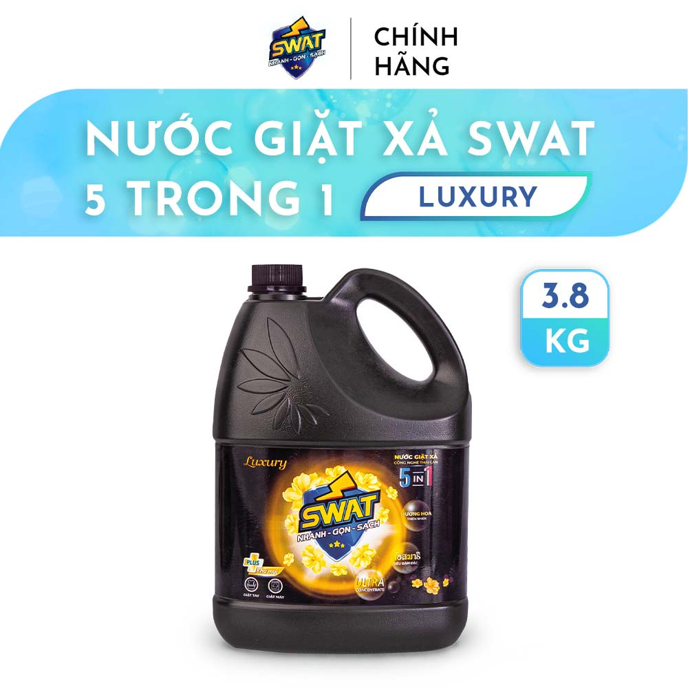 Nước Giặt Xả 5 in 1 SWAT Hương Luxury Siêu Thơm Can 3.8kg - Siêu tiết kiệm giúp diệt khuẩn, công ...