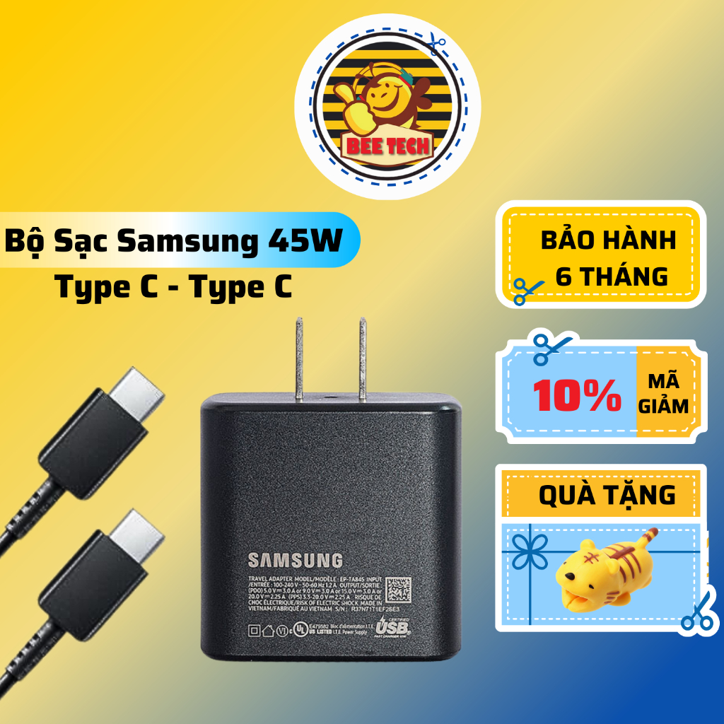 Bộ sạc 45W BEETECH chính hãng chân Type C cho Samsung Note 10/ Note20/ S20/ S20 Plus/ S21/ S22 ...