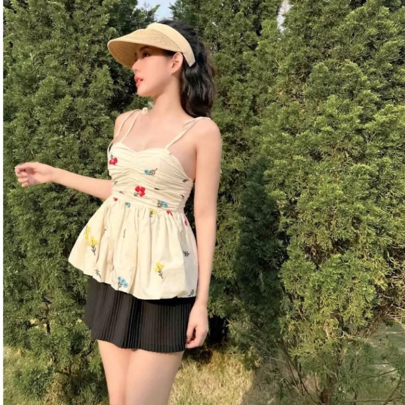 ÁO DÂY XỐP BỒNG XOÈ IN HOA LI TI H230 | Shopee Việt Nam