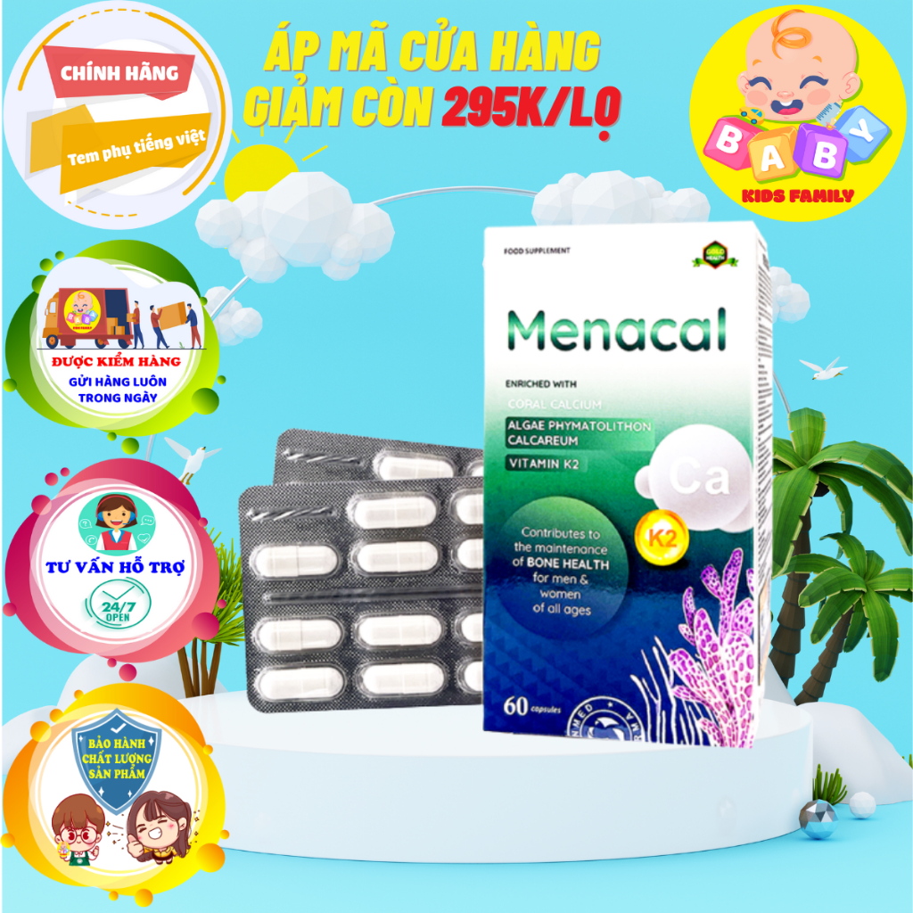 Viên uống bổ sung Canxi, vitamin K2 và D3 Aplicaps Menacal hộp 60 viên ...