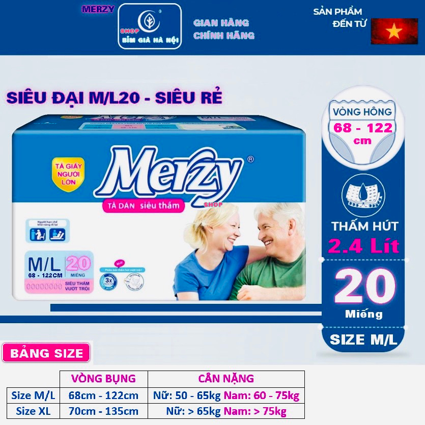 Bỉm già Merzy ML20 XL20 M20 (bỉm dán) #Tã già Merzy M20 ML20 XL20 #bỉm ...