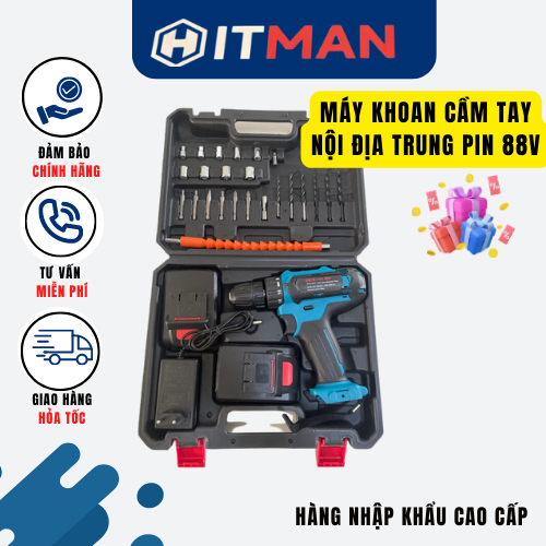 Máy khoan cầm tay nội địa Trung pin 88v HITMAN, máy khoan pin mini 3 ...