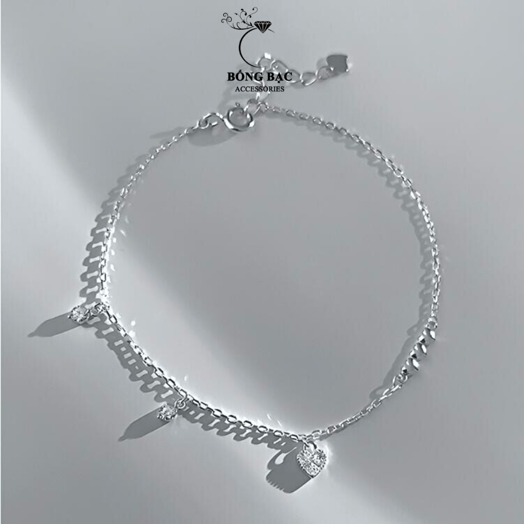 Vòng tay bạc BỐNG BẠC dạng sợi mảnh mặt tim đính đá chất liệu bạc Ý LT0 ...