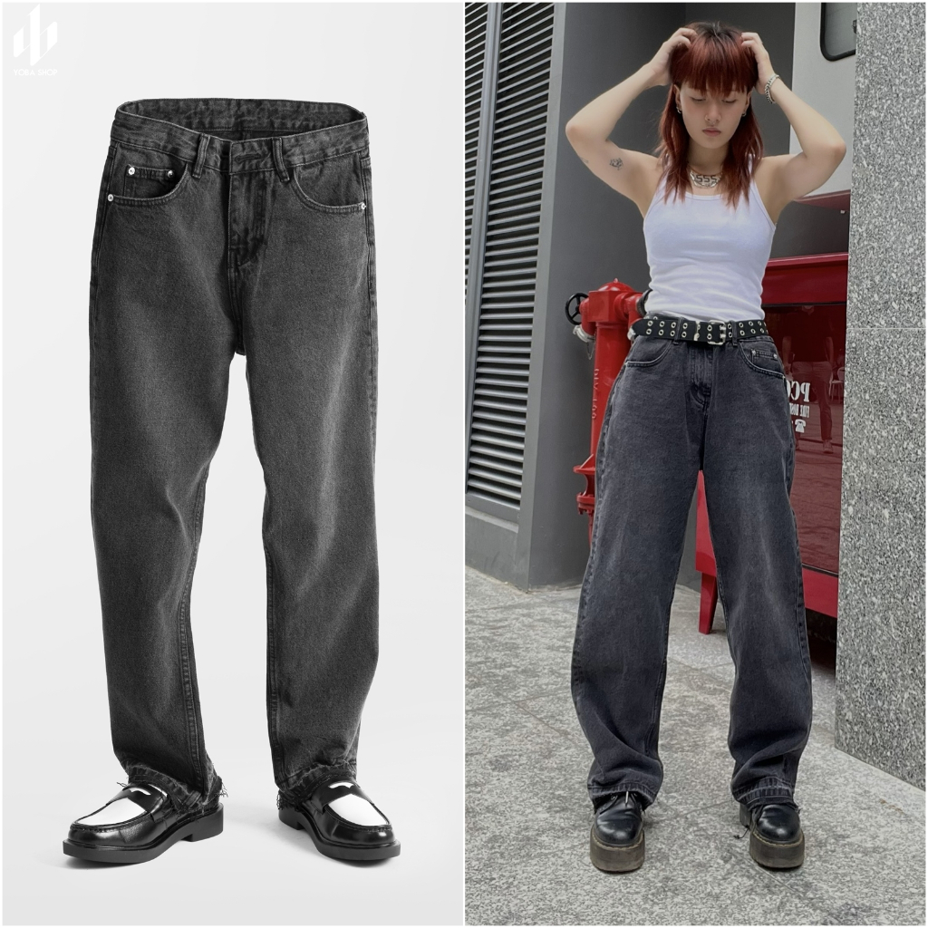 QUẦN JEANS BAGGY NAM YOBA MÀU ĐEN FORM ỐNG SUÔNG TUA LAI SIÊU XỊN ĐẸP ...