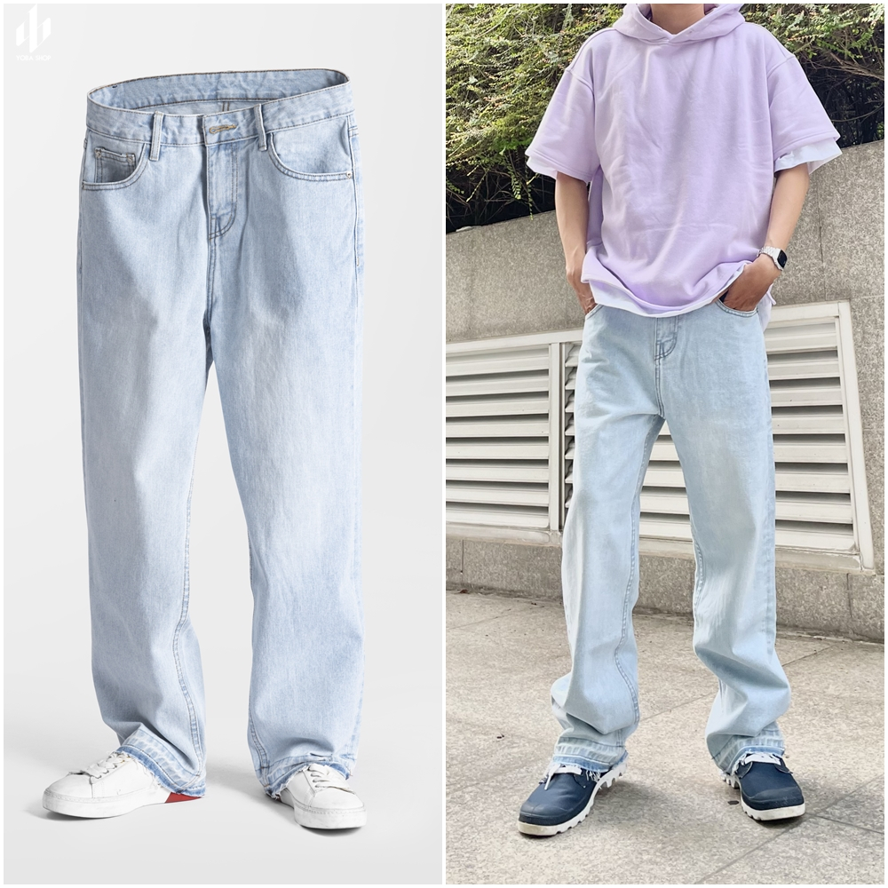 QUẦN JEANS BAGGY NAM YOBA MÀU ĐEN FORM ỐNG SUÔNG TUA LAI SIÊU XỊN ĐẸP ...