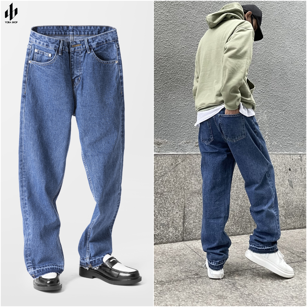 QUẦN JEANS BAGGY NAM YOBA MÀU ĐEN FORM ỐNG SUÔNG TUA LAI SIÊU XỊN ĐẸP ...