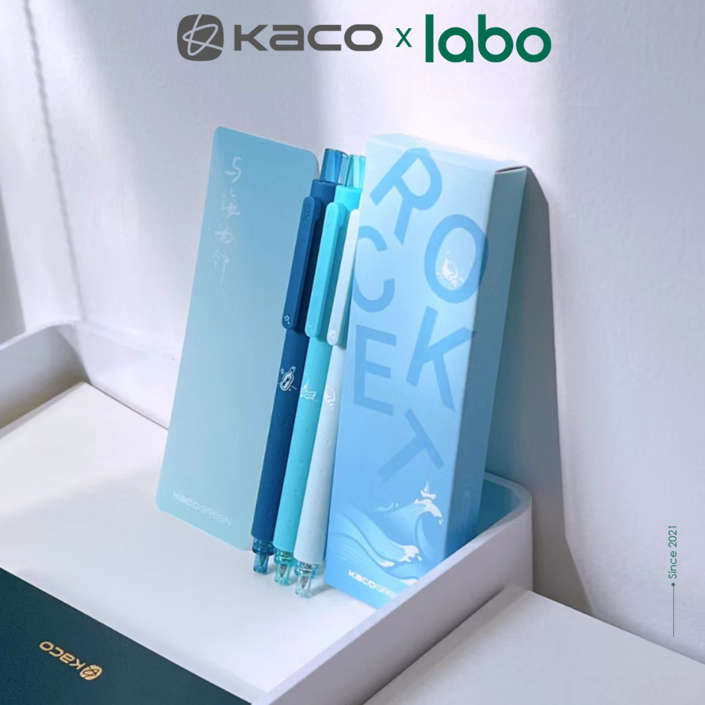 Bộ 3 Bút Mực Gel Kaco Rocket Blue Wave Mực Đen Ngòi 0.5mm Labo Tặng Kèm ...