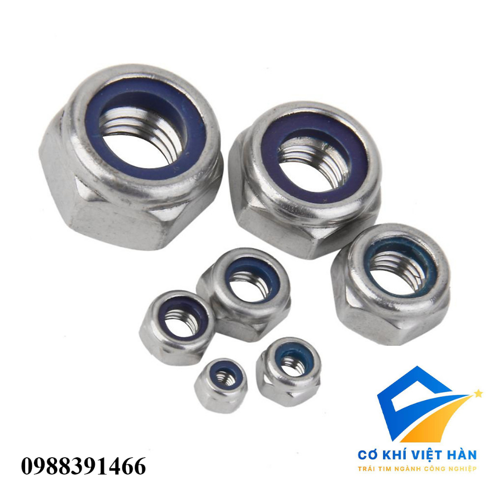 Ecu khoá nhựa inox 304 M3 - M12, đai ốc khoá nhựa inox, ecu chống xoay ...