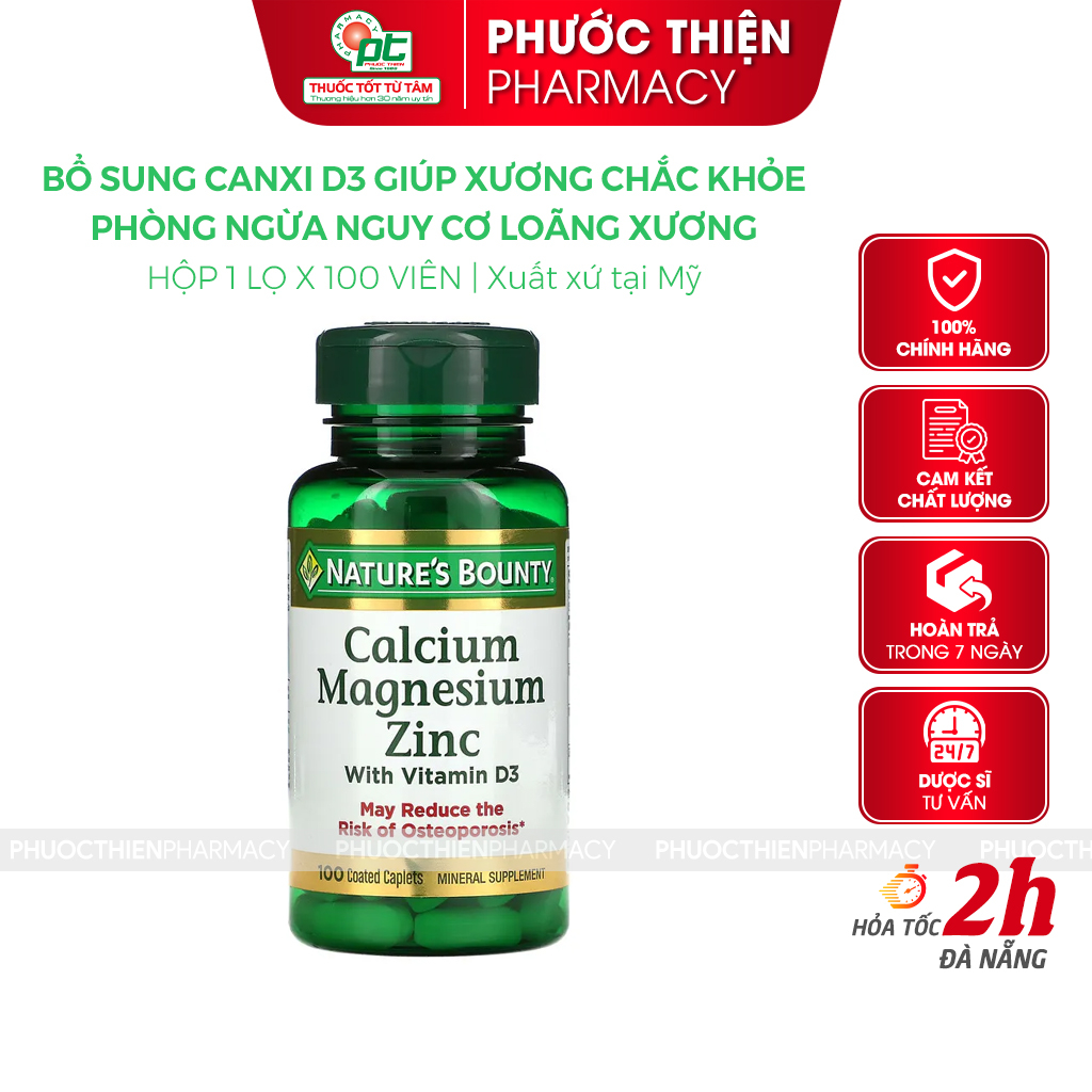Viên uống Canxi d3 Calcium Magnesium Zinc NATURE'S BOUNTY Lọ 100 Viên ...