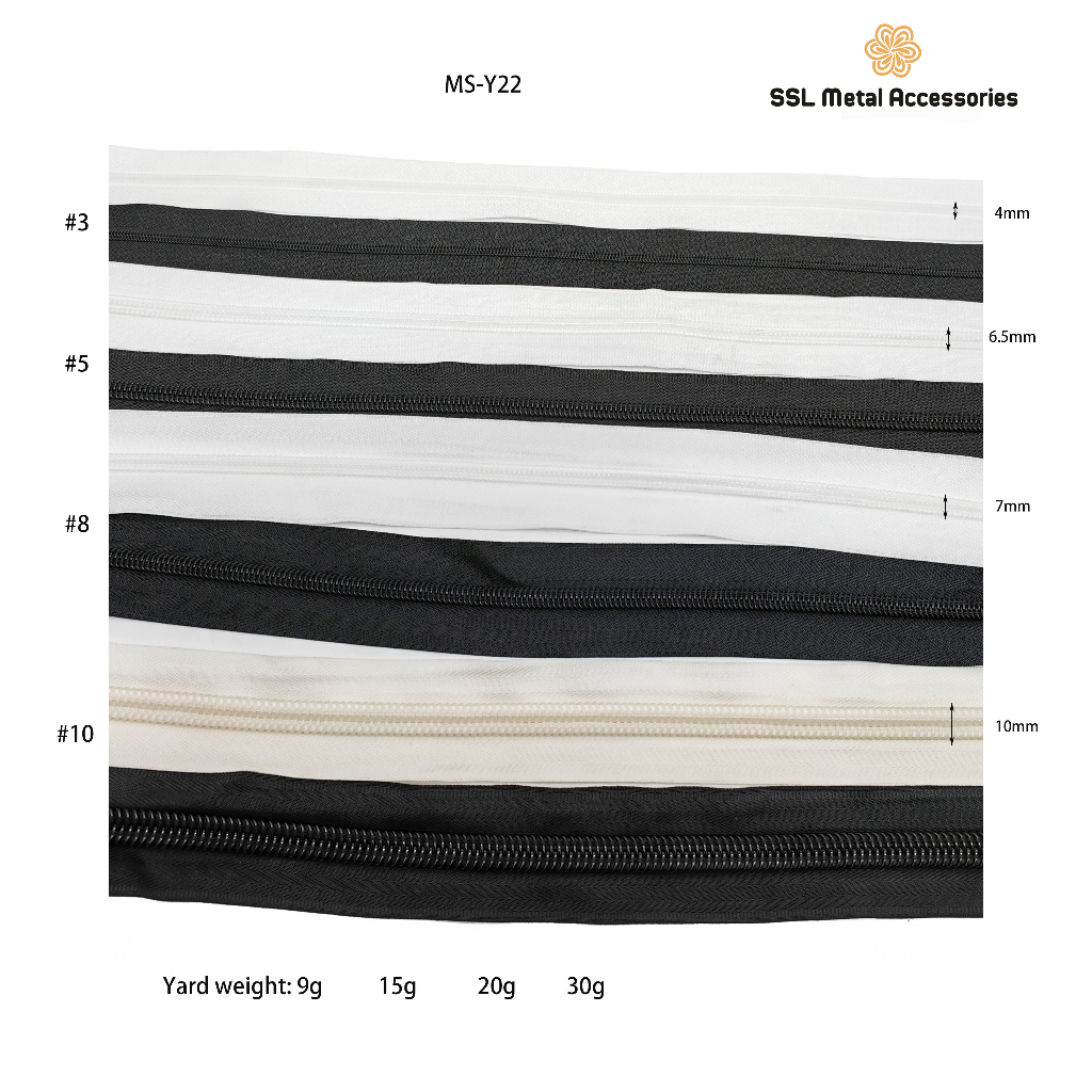 (1 mét)(không kèm đầu khóa kéo) dây kéo răng cước/nhựa cao cấp màu trắng, đen - nylon zipper MS ...