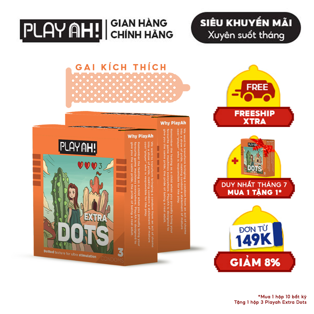 Combo 2 Bao Cao Su PLAYAH Extra Dots Thêm Gai Hộp 3 size 52mm | Shopee Việt Nam