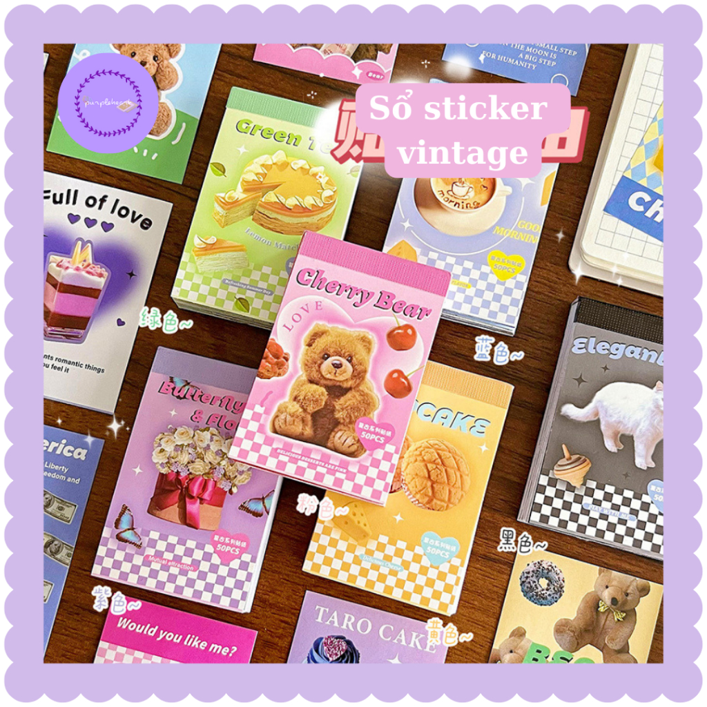 Sổ sticker 50 tấm có keo size 4x6 cm style vintage | Shopee Việt Nam