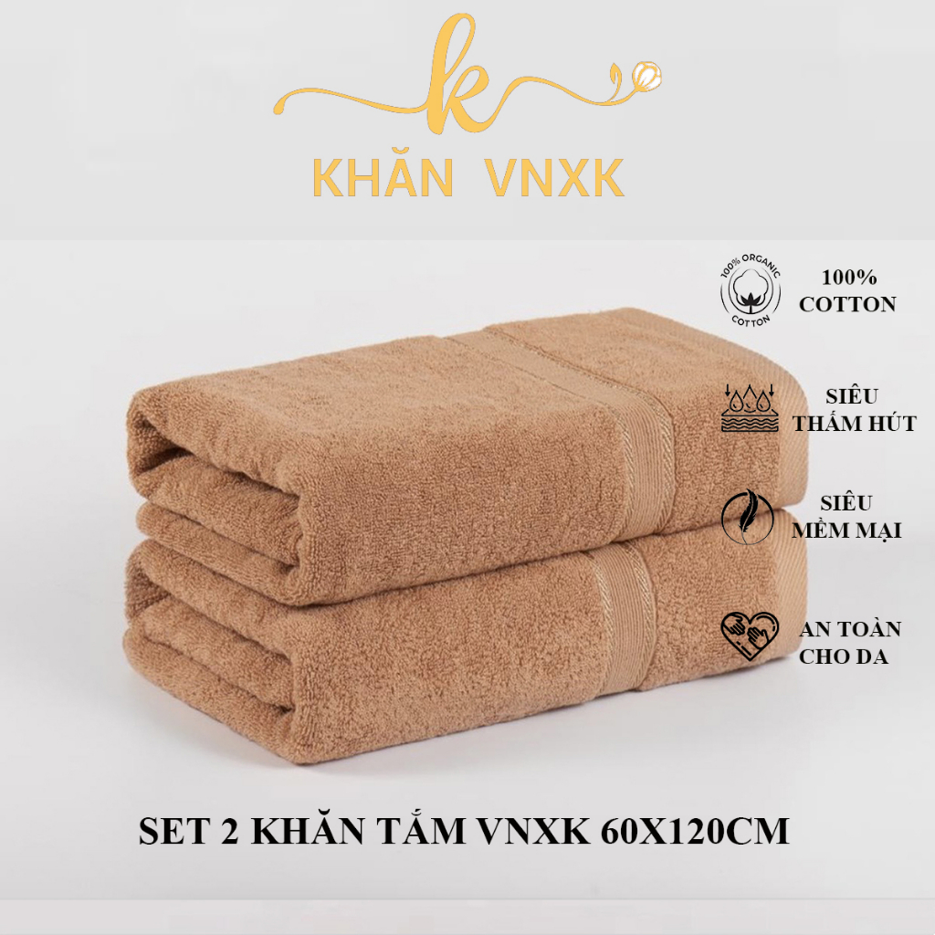 Combo 2 khăn tắm VNXK, kích thước 60x120cm, 100% cotton, siêu thấm ...