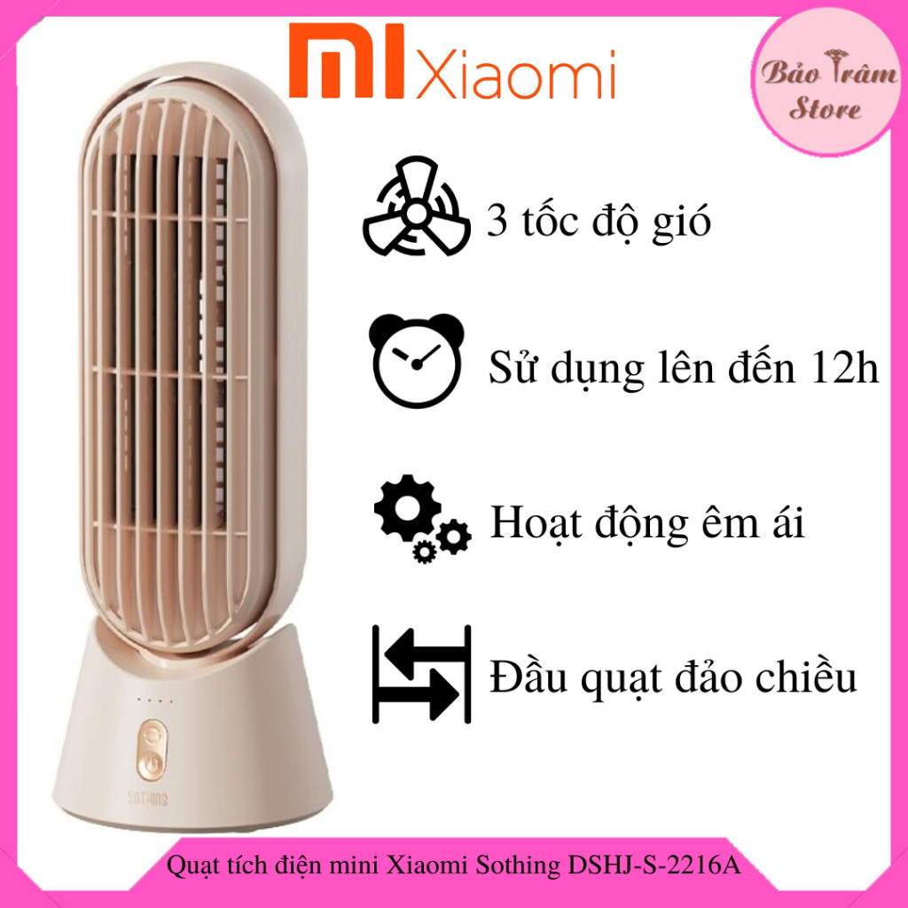 Quạt tích điện mini Xiaomi Sothing DSHJ-S-2216A, động cơ hoạt động êm ái, siêu mát lạnh, sử dụng ...