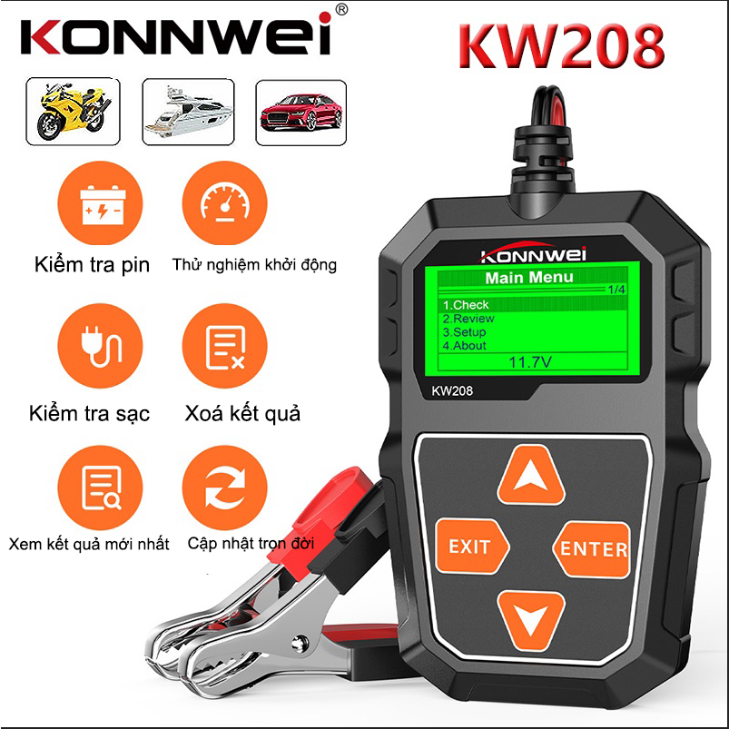 Konnwei Kw208 12 Volts 12V 100 To 2000Cca Battery Tester | Shopee Việt Nam