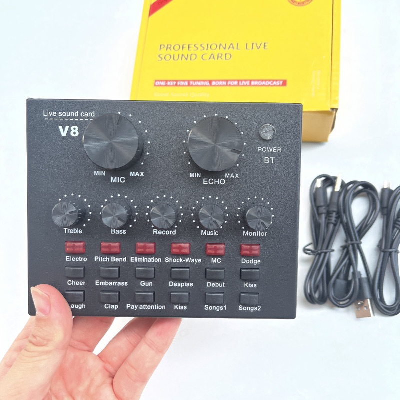 Sound card V8 livestream caảd V8 có bluetooth nghe nhạc hát live hát ...