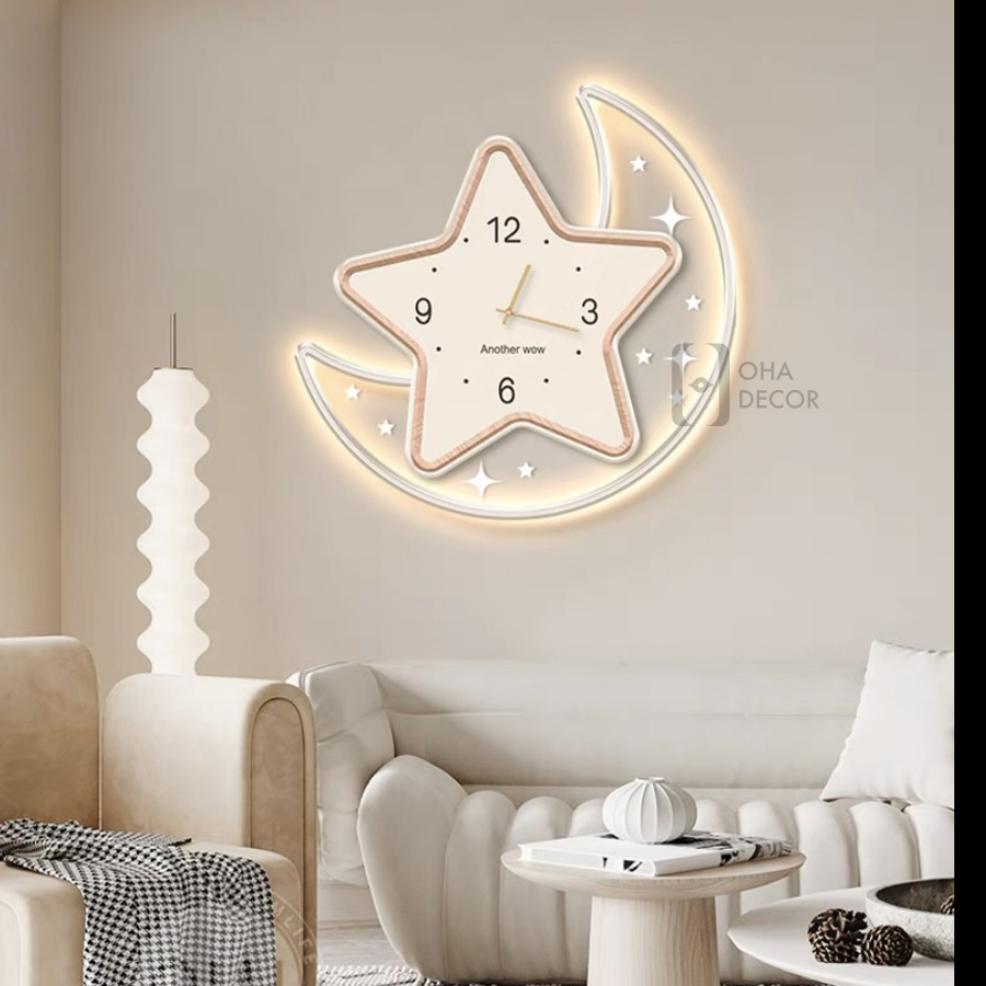 Tranh Đồng Hồ 3D LED Mặt Trăng Ngôi Sao Trang Trí Phòng Khách Quán Tiệm ...