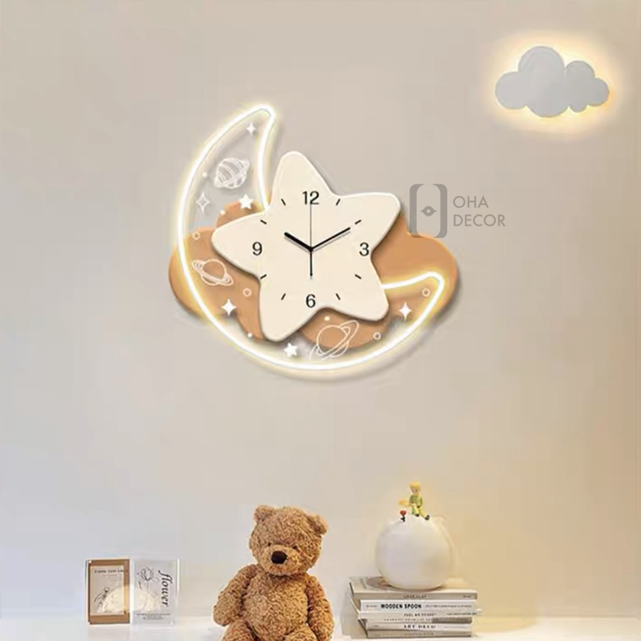 Tranh Đồng Hồ 3D LED Mặt Trăng Ngôi Sao Trang Trí Phòng Khách Quán Tiệm ...
