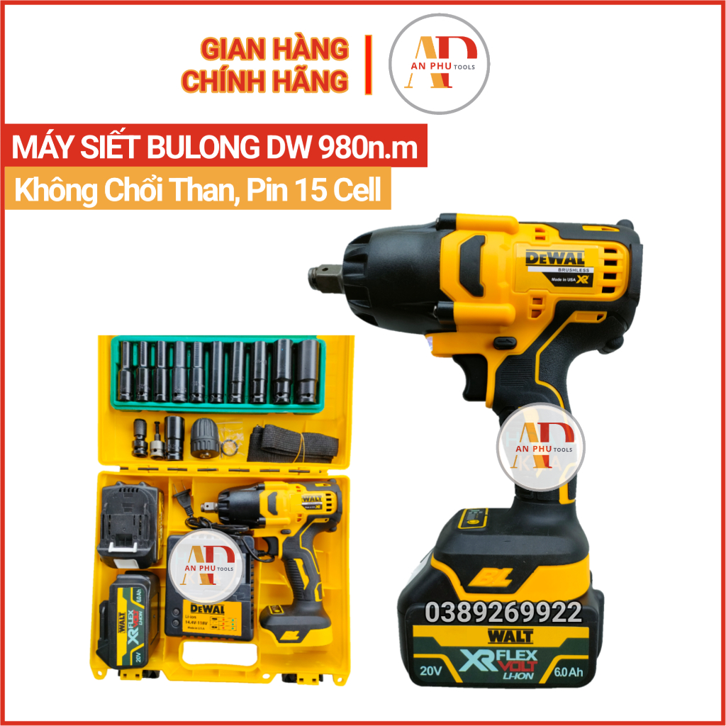 Máy siết bulong pin DW 20v 980N.m, không chổi than, Máy bắn bulong đa năng khoan tướng, bắt vít ...
