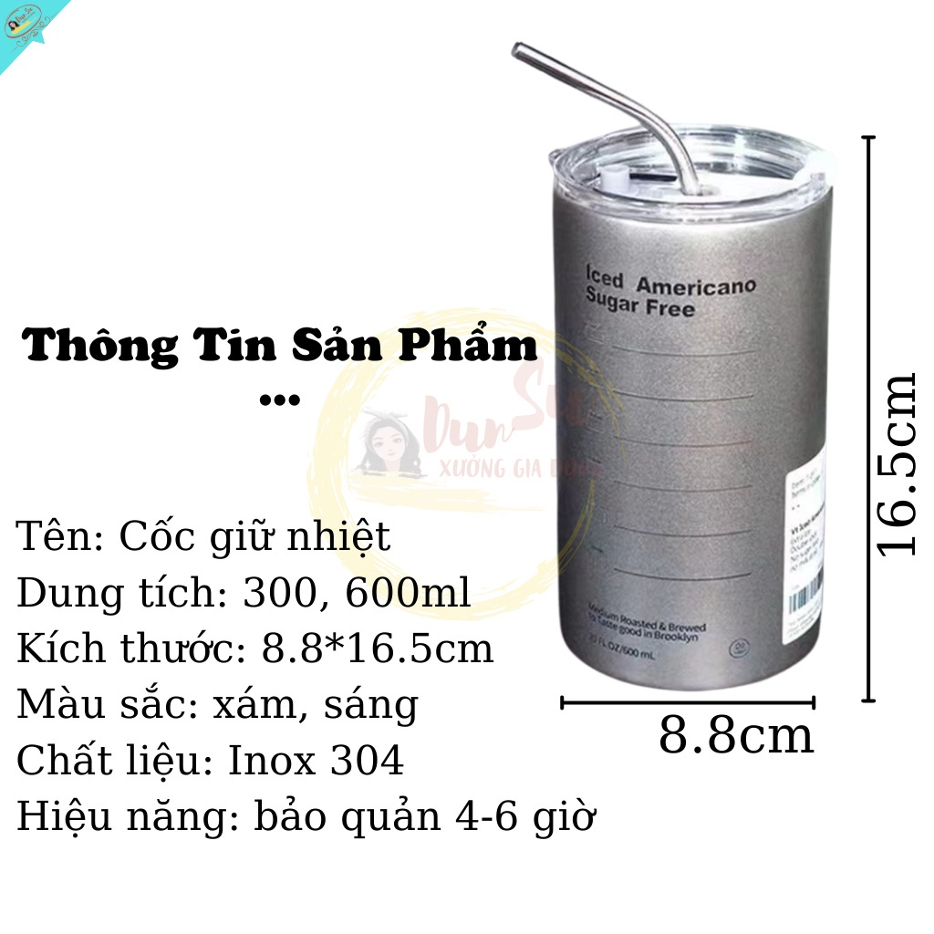 Ly Giữ Nhiệt Iced Americano Inox 304 Đúc Liền Khối Cao Cấp Có Nắp Đậy Và Ống Hút Inox | Shopee ...