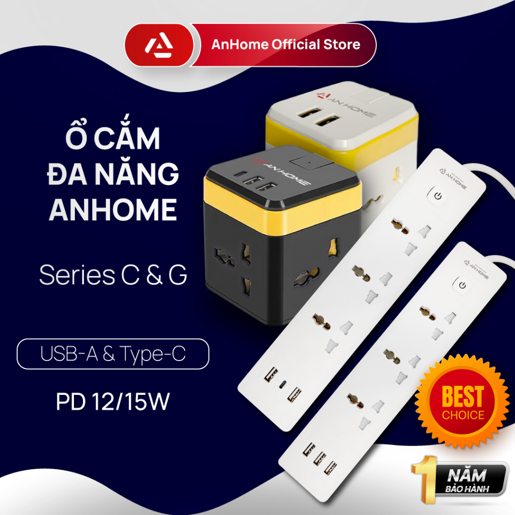Ổ cắm điện đa năng 2500W AnHome Cube C3 sạc nhanh USB-TypeC 15W, thiết ...