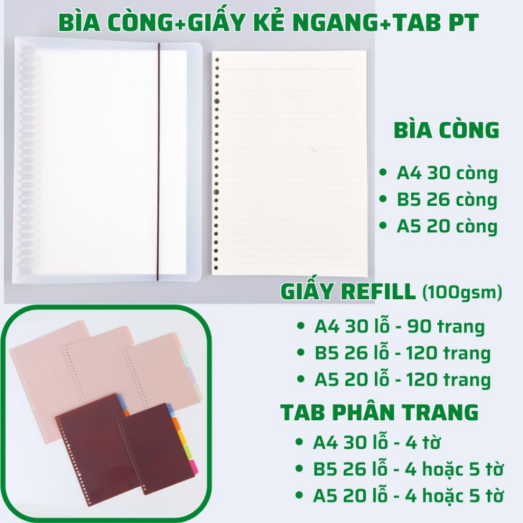 Sổ còng binder A4 B5 A5 30 26 20 còng PKBEOSHOP kèm ruột giấy refill ...