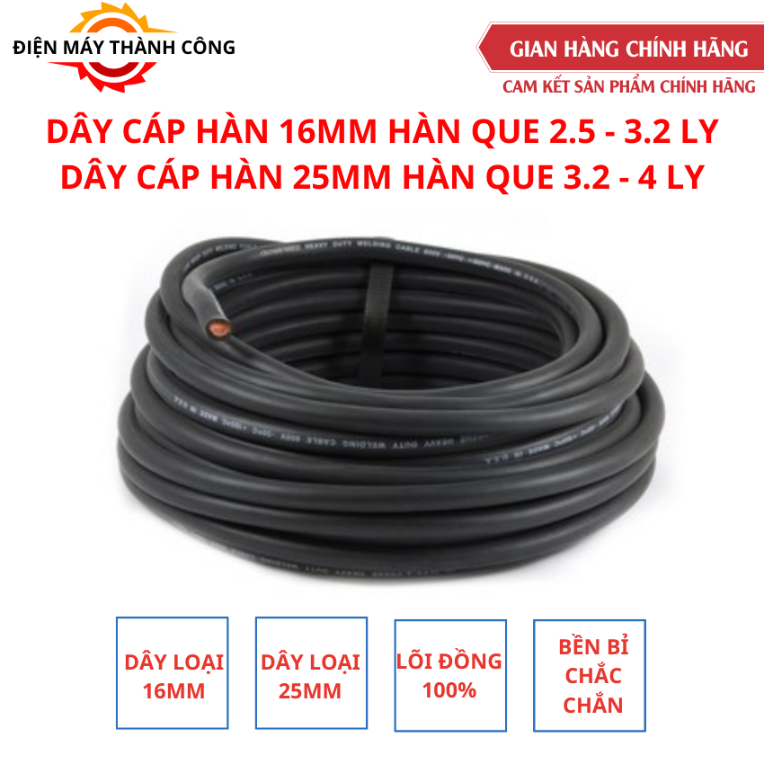 Dây cáp hàn 16mm và 25mm2 lõi đồng 100% , chắc chắn bền bỉ | Shopee Việt Nam
