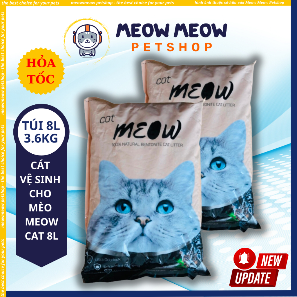 Cát vệ sinh cho mèo MEOW đất sét Túi 8L 3.7KG. Cát mèo vón cục thấm hút và khử mùi tốt. | Shopee ...