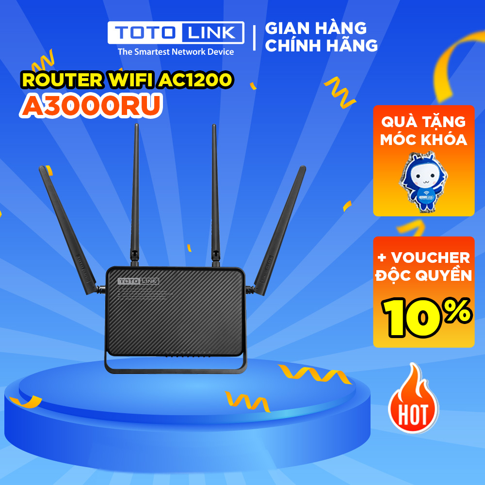 TOTOLINK A3000RU - Router Wi-Fi băng tần kép Gigabit Chuẩn AC 1200Mbps Cục phát wifi | Shopee ...