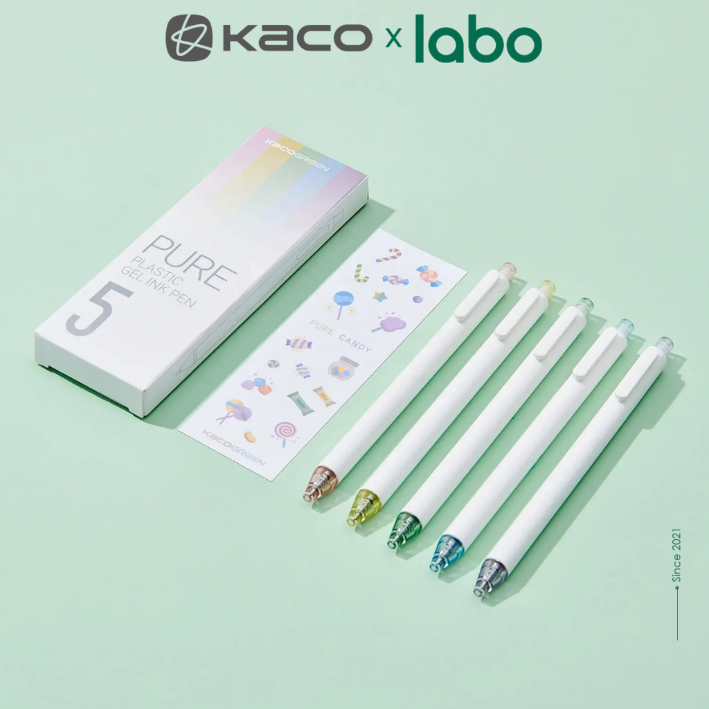 Bộ 5 Bút Gel Kaco Pure Candy Ngòi 0.5mm Mực Đen Labo Tặng Kèm Sticker ...