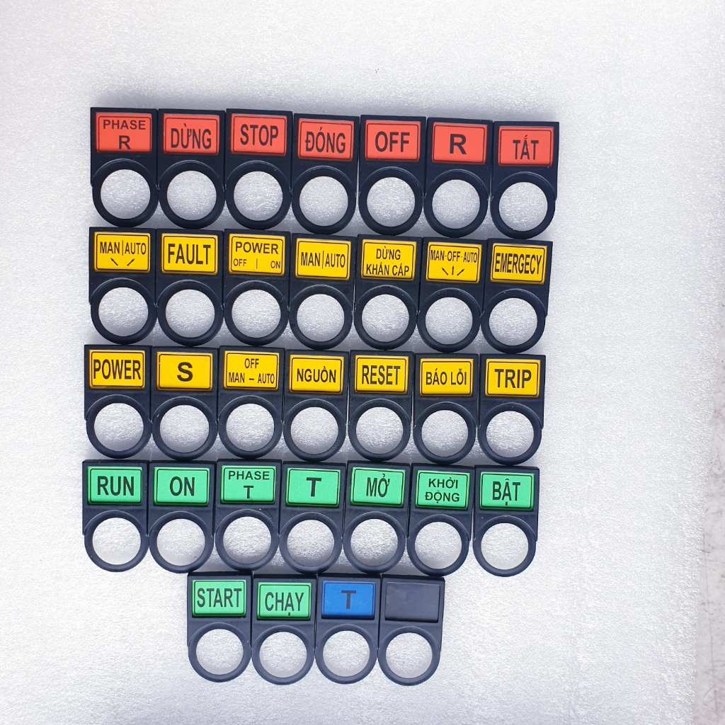 Combo 10 Tem nhãn mác phi 22mm ghi tên đèn báo pha, nút nhấn gắn tủ ...