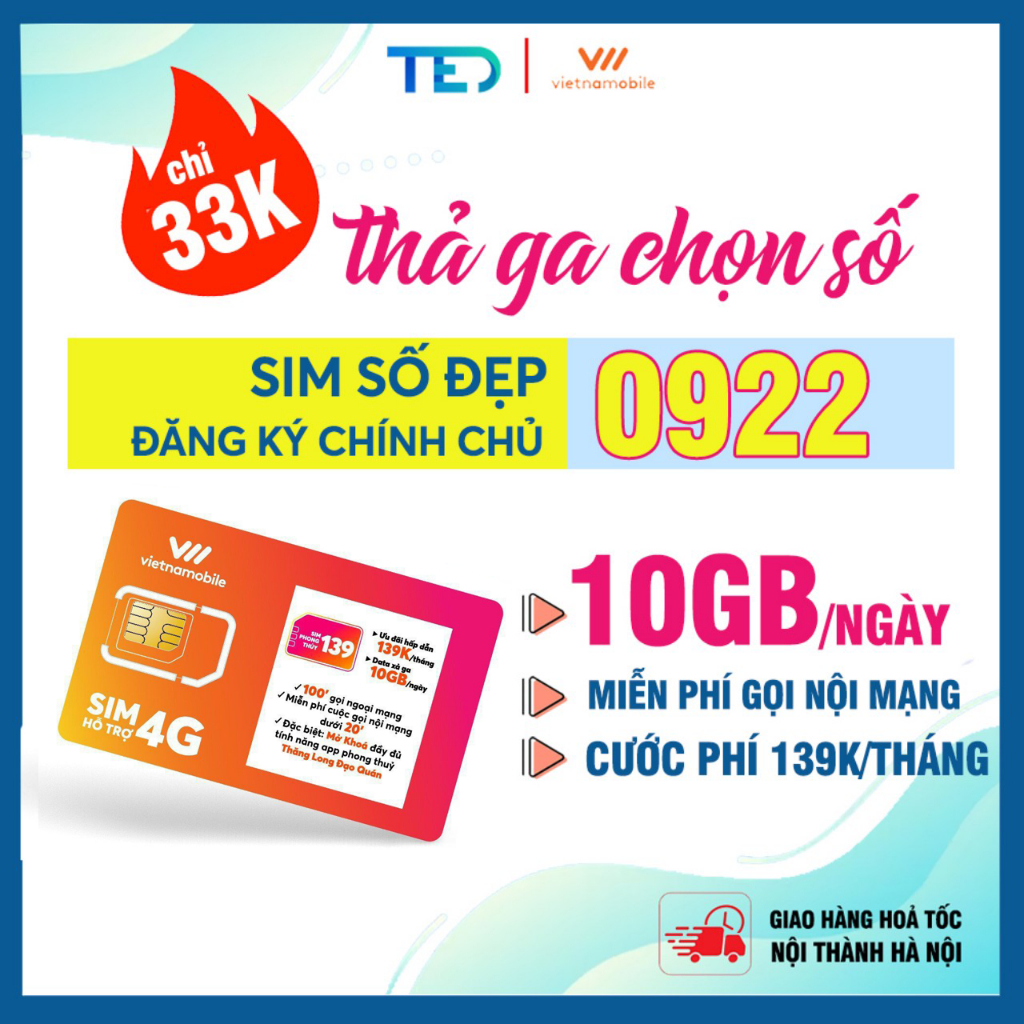 Sim giá rẻ, Sim số đẹp Vietnamobile, Sim 4G 10GB/ngày, Đăng ký chính chủ | Shopee Việt Nam