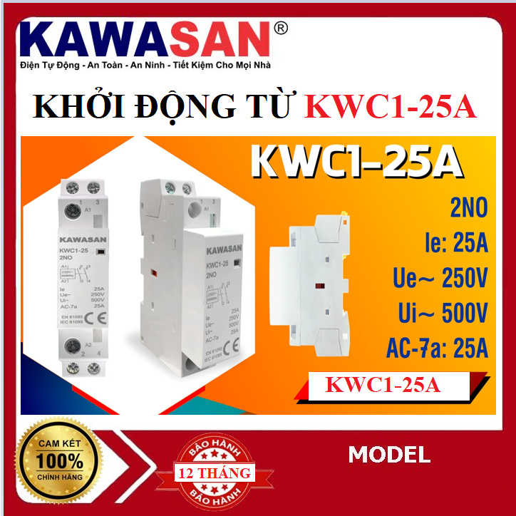 Khởi động từ, contactor 1 pha 25A KWC1 25A, dùng làm thiết bị trung gian cho điều khiển từ xa ...