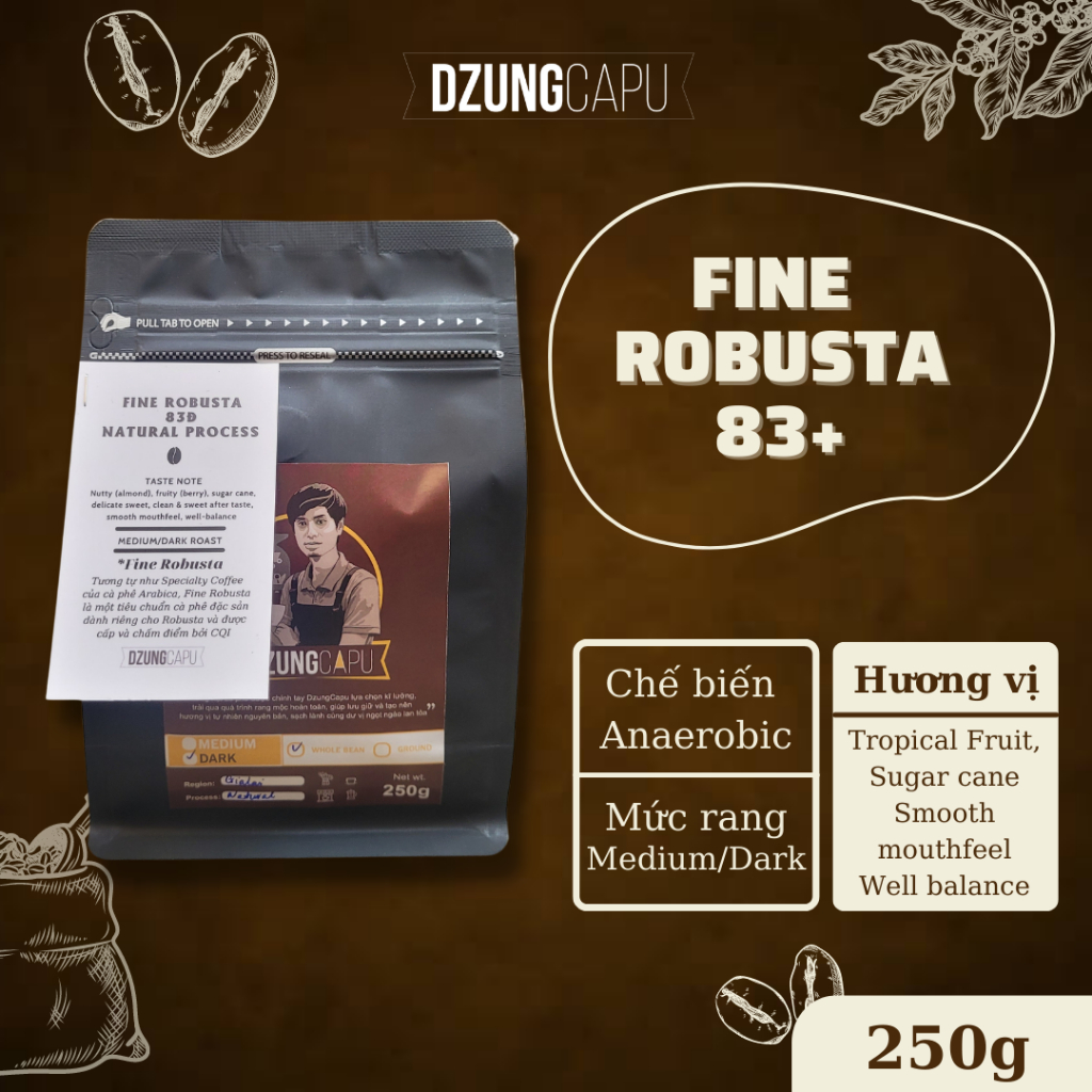 Cà phê Fine Robusta 83đ vụ 2023 - Sơ chế Anaerobic - gói 250g - DzungCapu Specialty Coffee ...