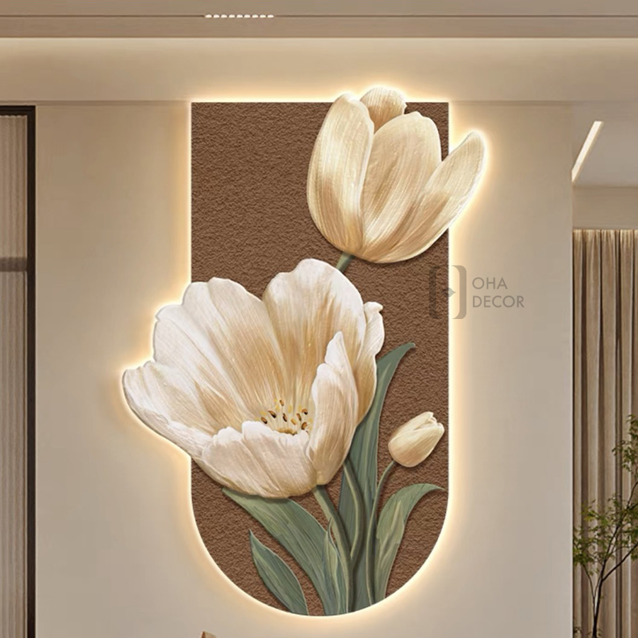 Tranh 3D Đèn LED Hoa Tulip Đẹp Tráng Gương Trang Trí Nhà, Quán Cà Phê ...