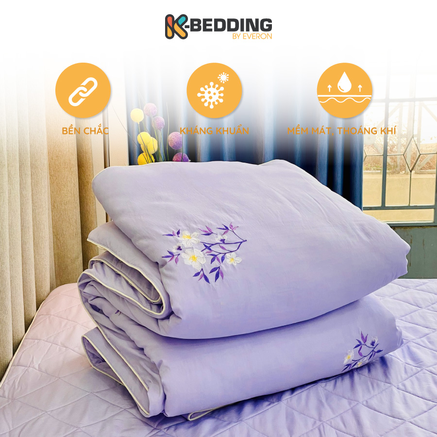 Chăn bốn mùa K-Bedding By Everon Màu Tím KMTS104 MicroTencel Thêu Họa ...