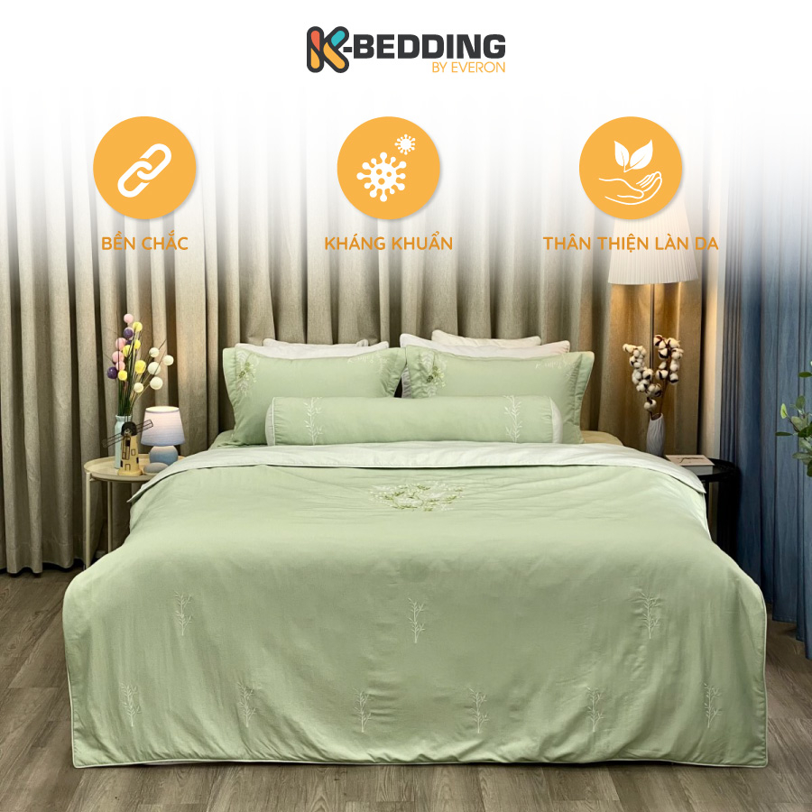 Bộ ga giường chần bông K-Bedding By Everon Màu Xanh Ngọc KMTS103 họa ...