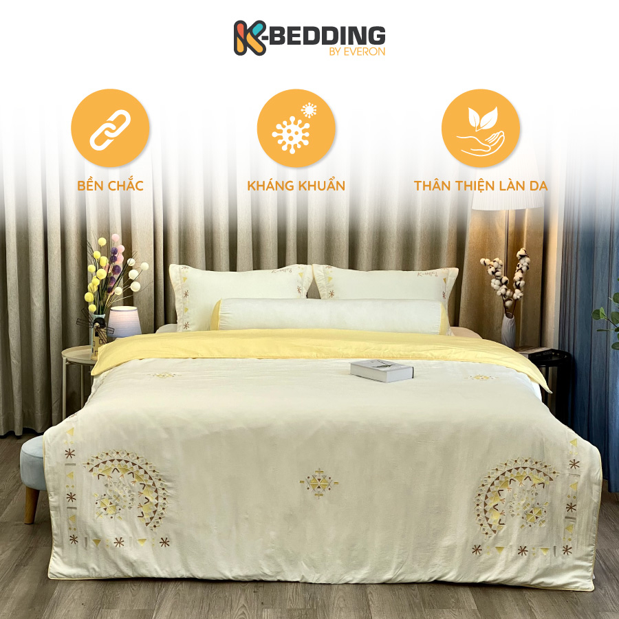 Bộ ga giường chần bông K-Bedding By Everon Màu Vàng KMTS102 họa tiết ...