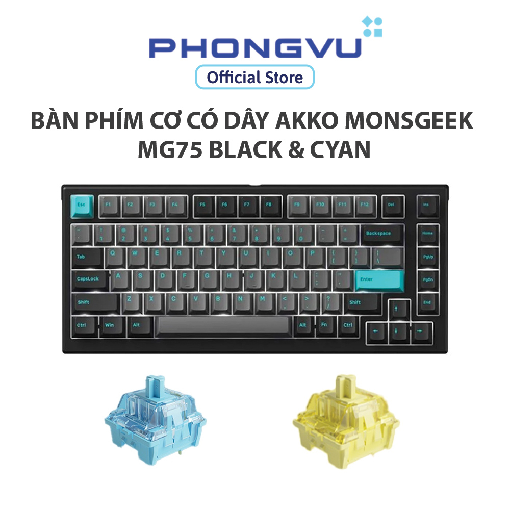 Bàn phím cơ có dây AKKO MonsGeek MG75 Black & Cyan (AKKO switch v3 ...